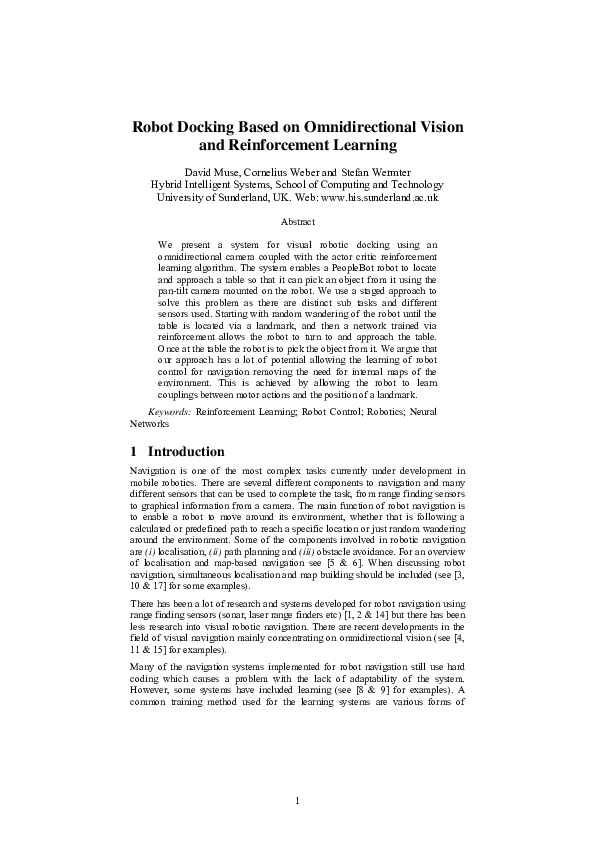 Pdf Robot Docking Based On Omnidirectional Vision And Reinforcement Learning