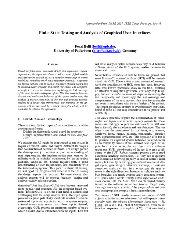 (PDF) Finite state testing and analysis of graphical user interfaces