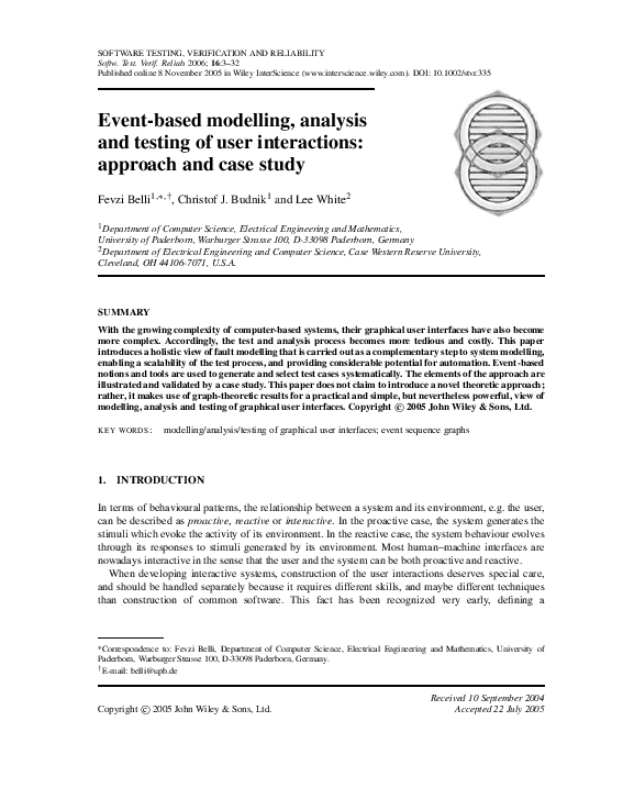 (PDF) Event-based modelling, analysis and testing of user interactions ...