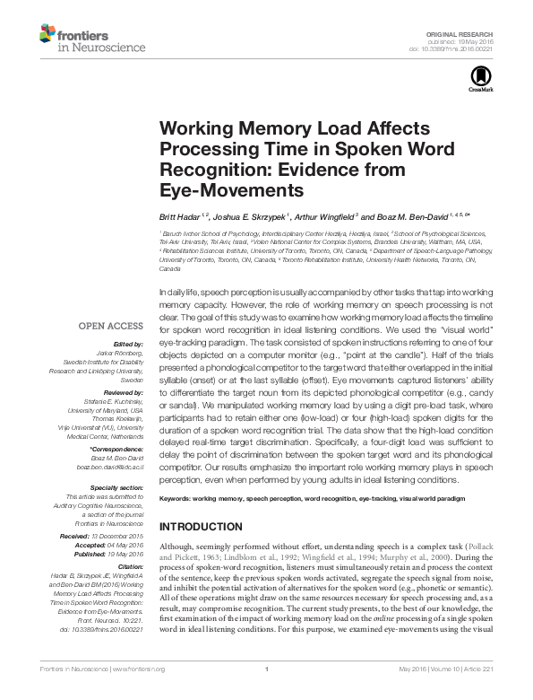 (PDF) Working Memory Load Affects Processing Time in Spoken Word Recognition: Evidence from Eye ...