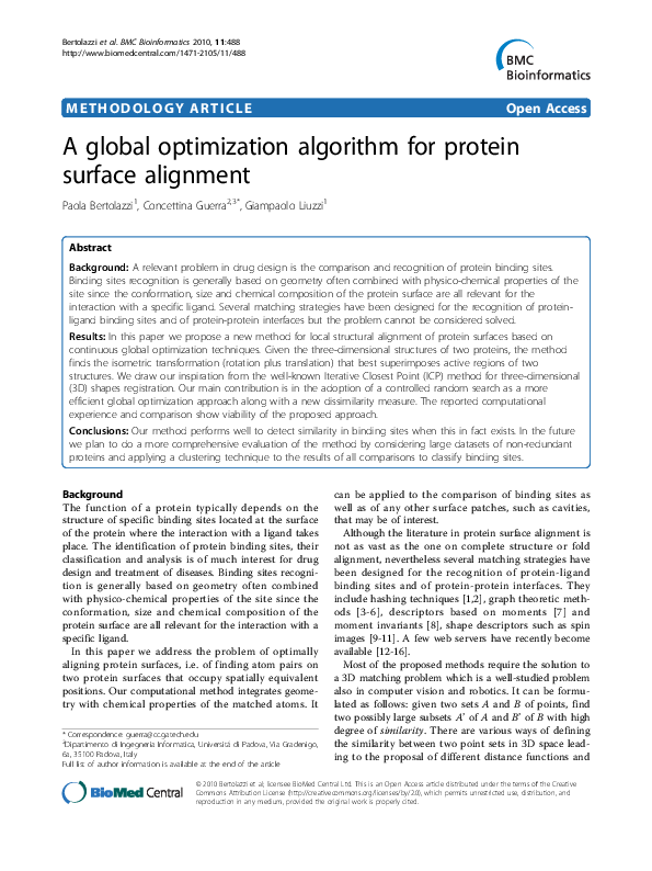 (PDF) A global optimization algorithm for protein surface alignment