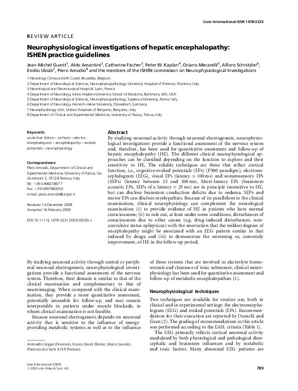 (PDF) Neurophysiological investigations of hepatic encephalopathy: ISHEN practice guidelines