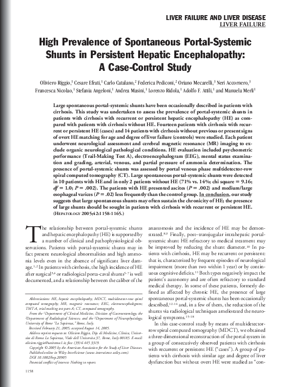 (PDF) High prevalence of spontaneous portal-systemic shunts in ...