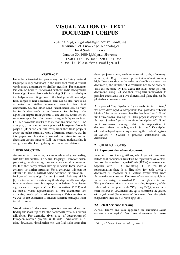 (PDF) Visualization of Text Document Corpus