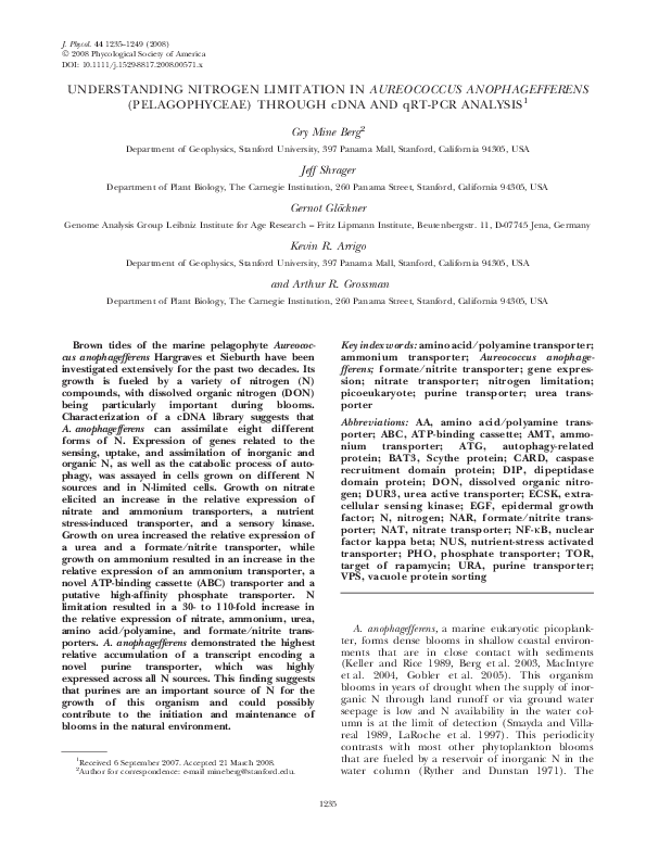 (PDF) UNDERSTANDING NITROGEN LIMITATION IN AUREOCOCCUS ANOPHAGEFFERENS ...