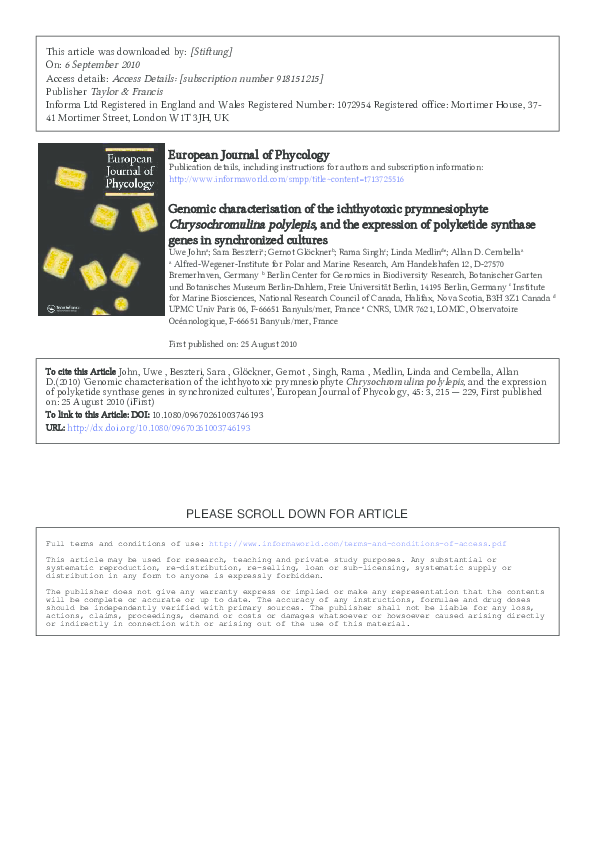 (PDF) Genomic characterisation of the ichthyotoxic prymnesiophyte ...