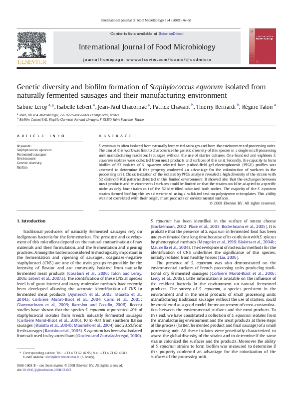 (PDF) Genetic diversity and biofilm formation of Staphylococcus equorum ...