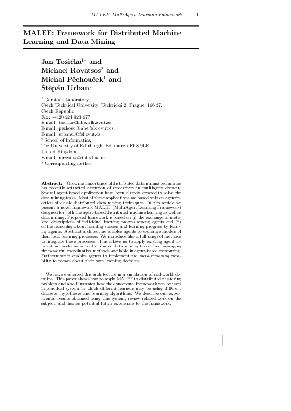 Pdf Malef Framework For Distributed Machine Learning And Data Mining