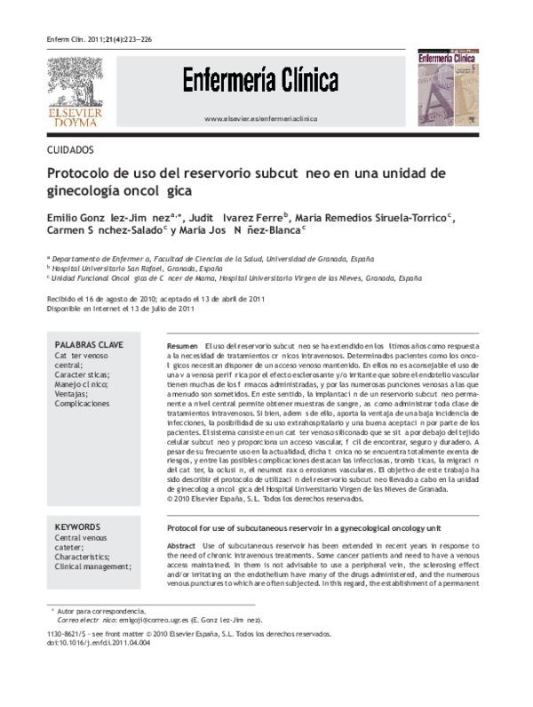 (PDF) Protocolo de uso del reservorio subcutáneo en una unidad de ...