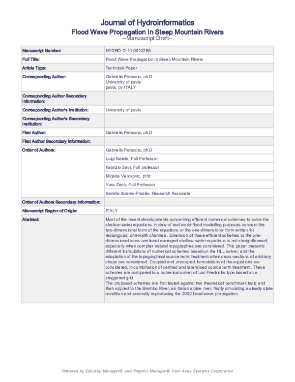 (PDF) Flood wave propagation in a steep mountain river: comparison of four simulation tools
