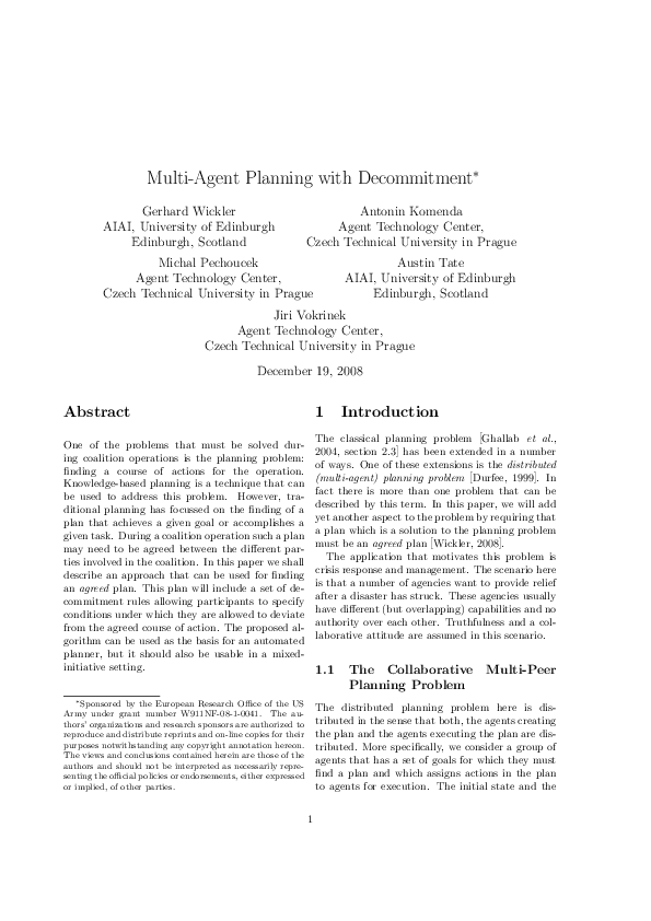 (PDF) Multi-Agent Planning with Decommitment