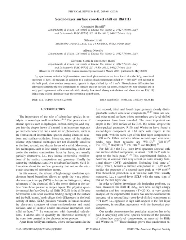 (PDF) Second-layer surface core-level shift on Rh (111)