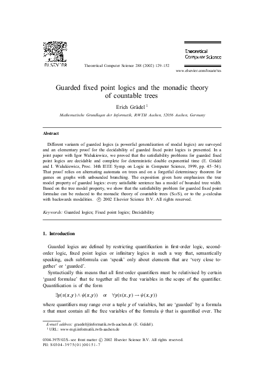 (PDF) Guarded fixed point logics and the monadic theory of countable trees