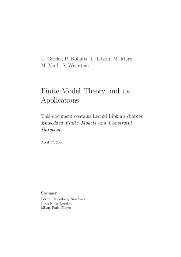Pdf Finite Model Theory And Its Applications Erich Grädel
