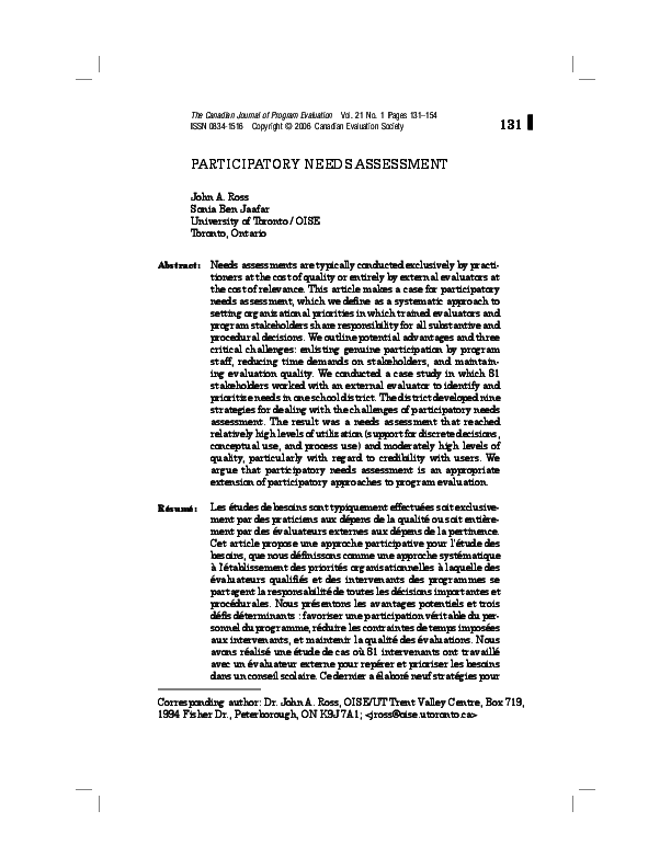 (PDF) Participatory needs assessment