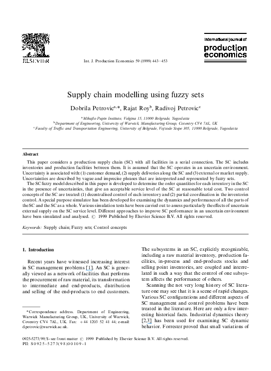 (PDF) Supply chain modelling using fuzzy sets