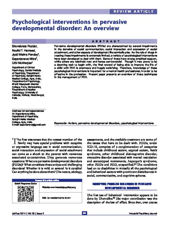 (PDF) Psychological interventions in pervasive developmental disorder ...