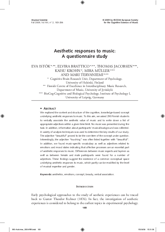 (PDF) Aesthetic responses to music: A questionnaire study