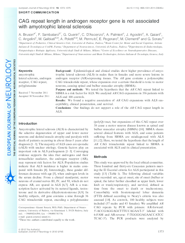 (PDF) CAG repeat length in androgen receptor gene is not associated with amyotrophic lateral ...