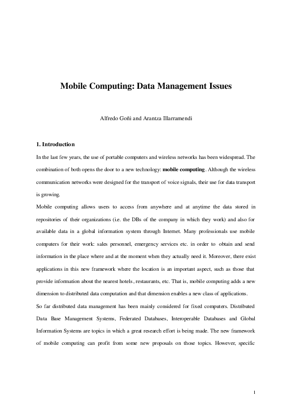 (PDF) Mobile Computing: Data Management Issues