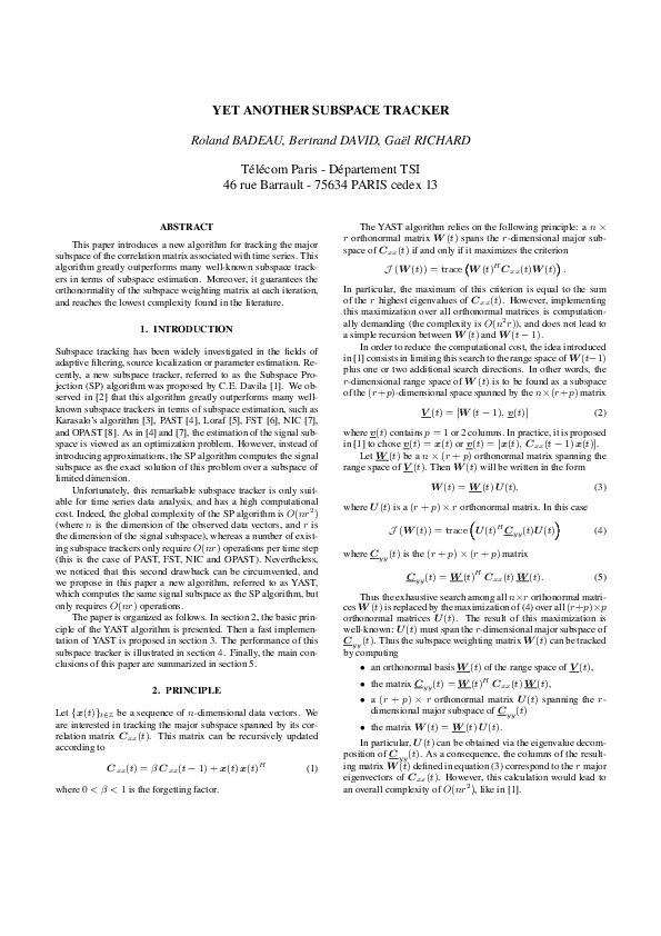 (PDF) Yet Another Subspace Tracker | Roland Badeau and Gael Richard ...