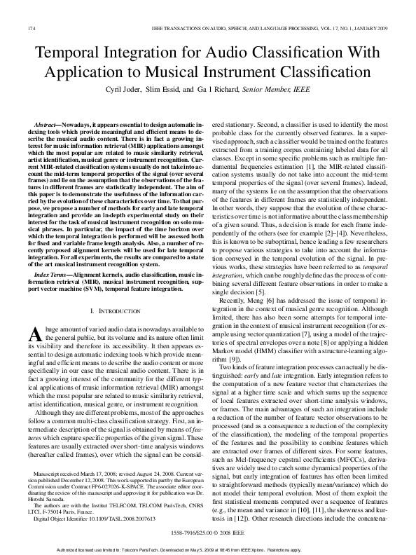 (PDF) Temporal Integration for Audio Classification With Application to ...