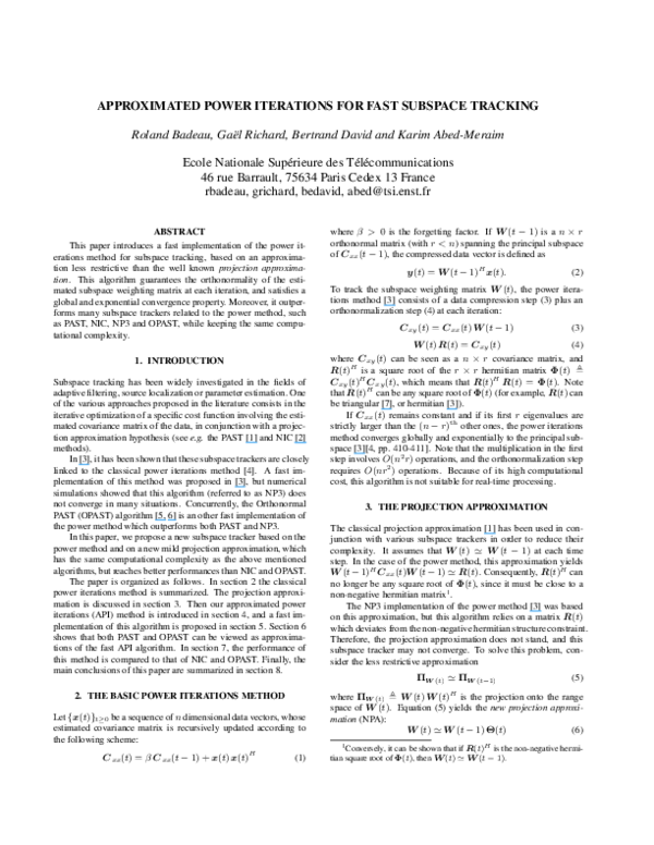 (PDF) Approximated power iterations for fast subspace tracking