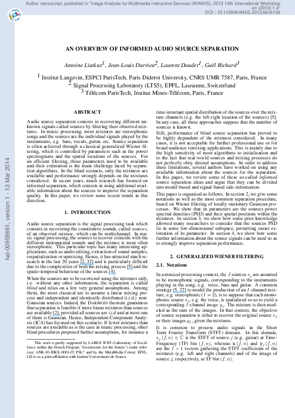 Pdf An Overview Of Informed Audio Source Separation