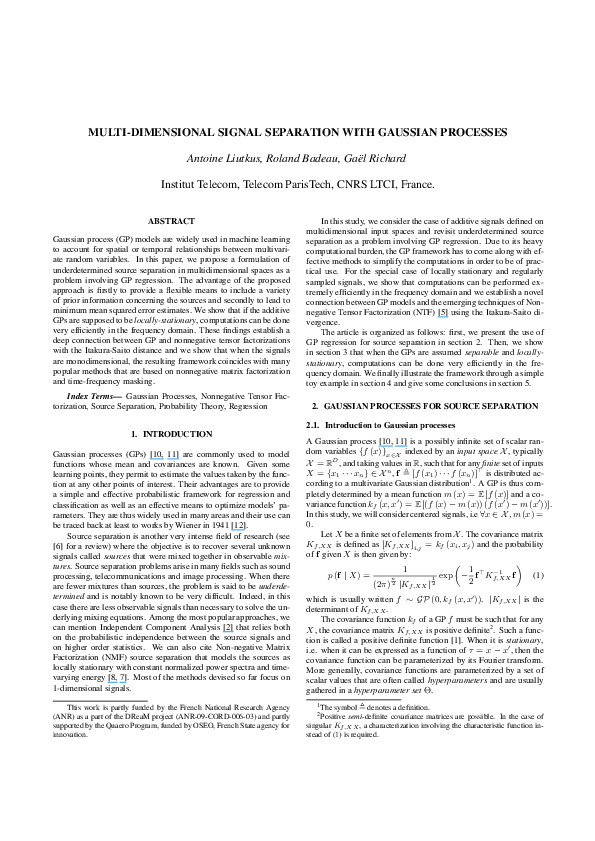 (PDF) Multi-dimensional signal separation with Gaussian processes