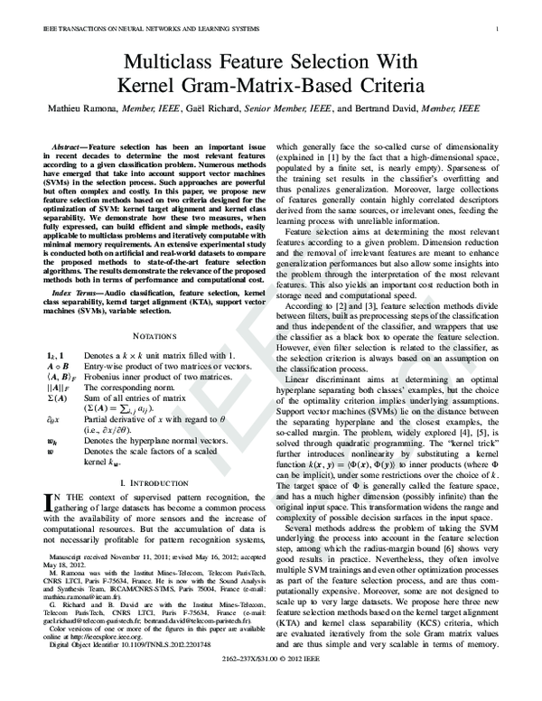 (PDF) Multiclass feature selection with kernel gram-matrix-based criteria