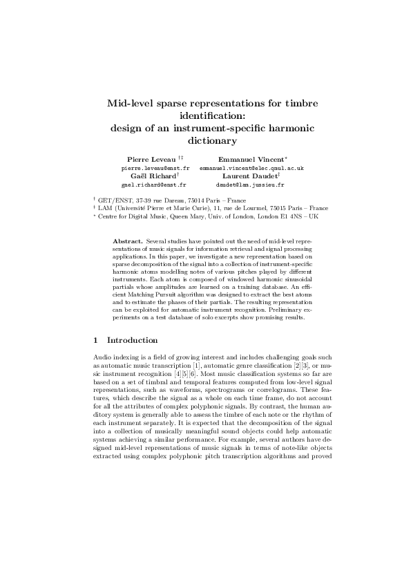 (PDF) Mid-level sparse representations for timbre identification: design of an instrument ...