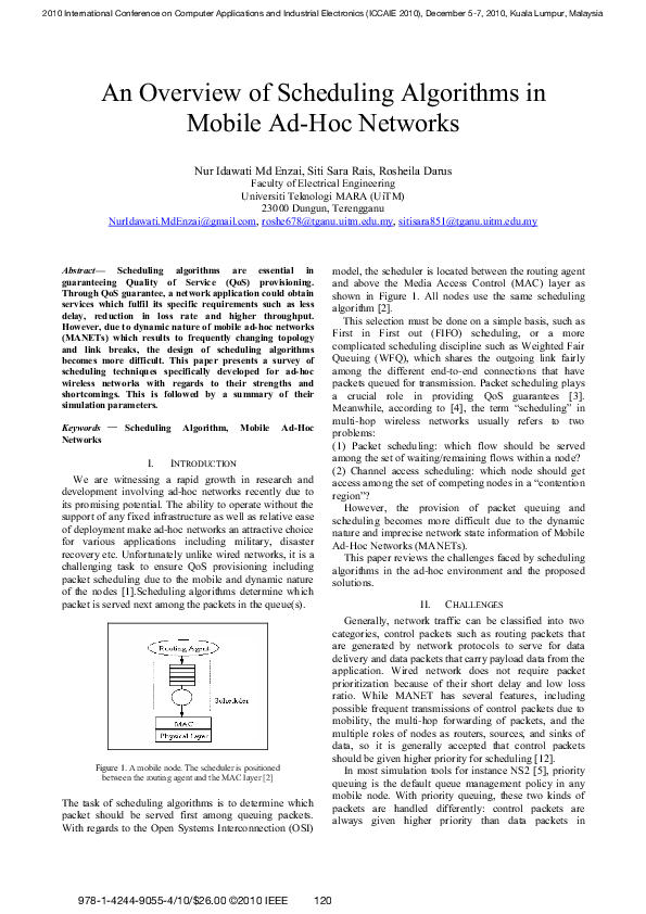 Pdf An Overview Of Scheduling Algorithms In Mobile Ad Hoc Networks