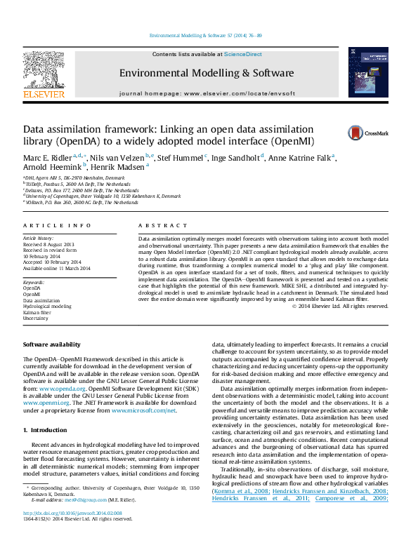 Pdf Data Assimilation Framework Linking An Open Data Assimilation Library Openda To A