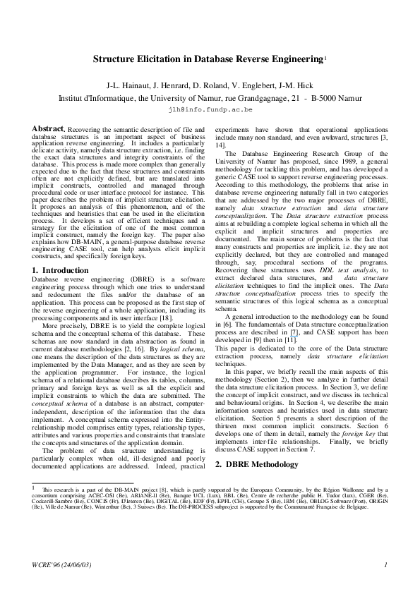 (PDF) Structure elicitation in database reverse engineering