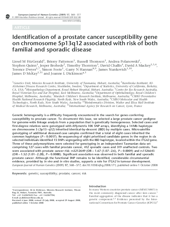 (PDF) Identification of a prostate cancer susceptibility gene on ...