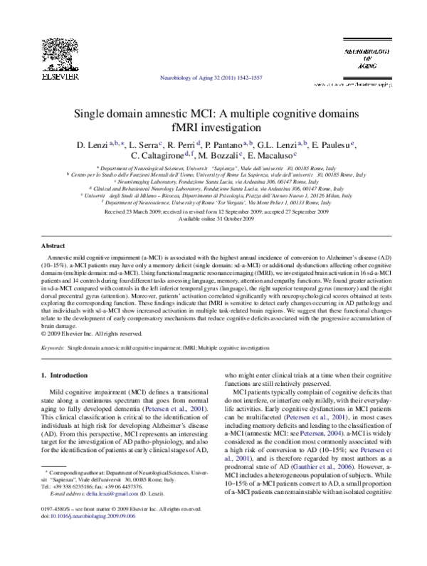 (PDF) Single domain amnestic MCI: A multiple cognitive domains fMRI ...