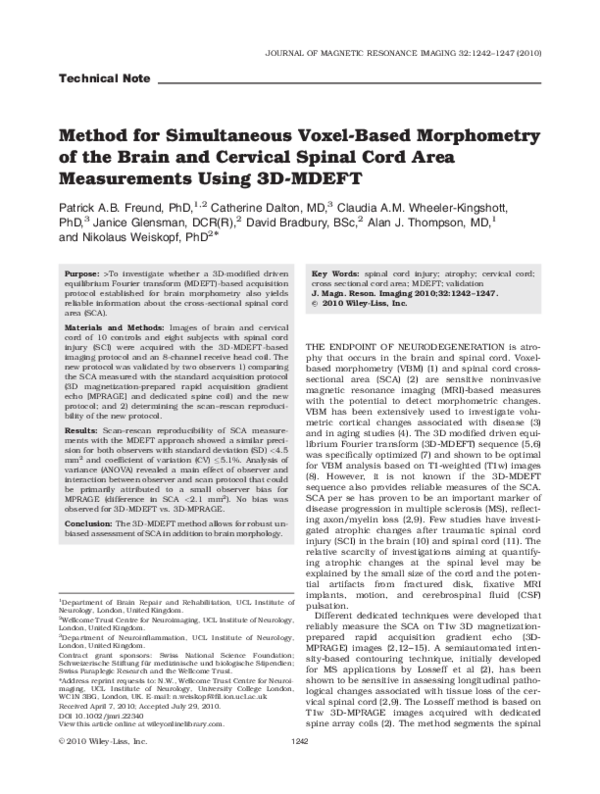 (PDF) Method for simultaneous voxel-based morphometry of the brain and cervical spinal cord area ...