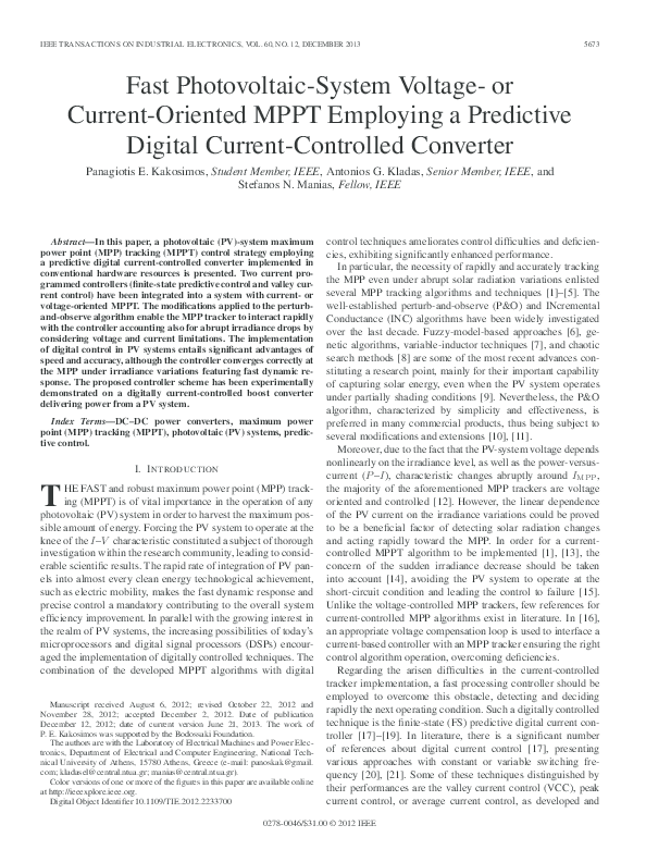 (PDF) Fast Photovoltaic-System Voltage-or Current-Oriented MPPT Employing a Predictive Digital ...