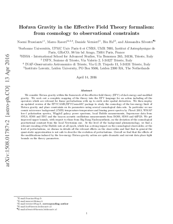 (PDF) Horava Gravity in the Effective Field Theory formalism: from ...