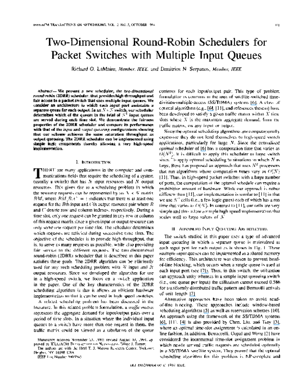 Pdf Two Dimensional Round Robin Schedulers For Packet Switches With Multiple Input Queues