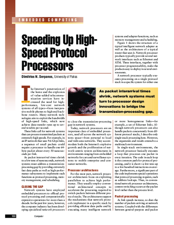 (PDF) Speeding up high-speed protocol processors