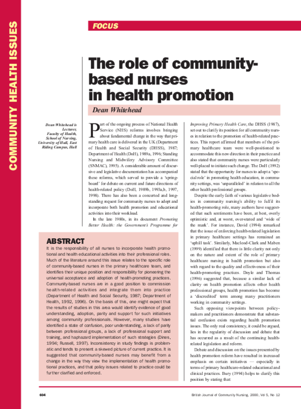 (PDF) The role of community- based nurses in health promotion