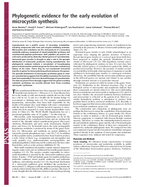 (PDF) Phylogenetic evidence for the early evolution of microcystin ...