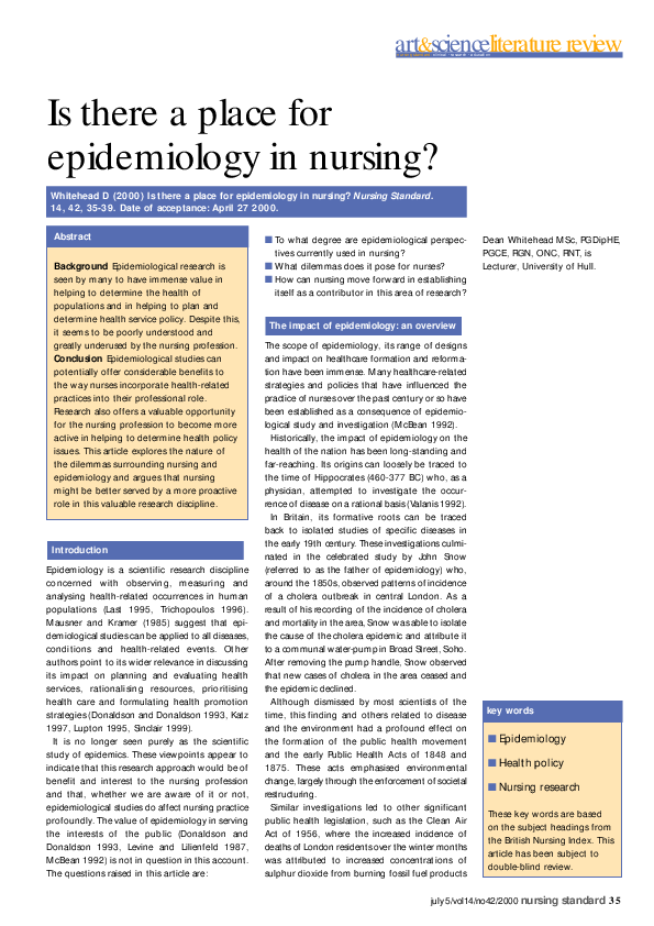 (PDF) Is there a place for epidemiology in nursing?