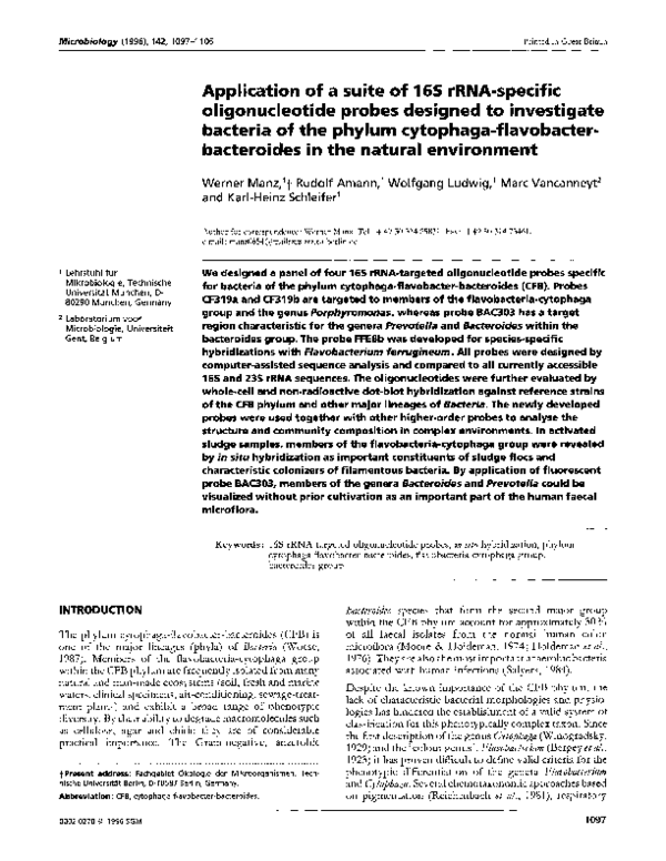 (PDF) Application of a suite of 16S rRNA-specific oligonucleotide probes designed to investigate ...