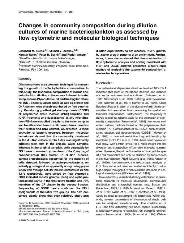 (PDF) Changes in community composition during dilution cultures of marine bacterioplankton as ...