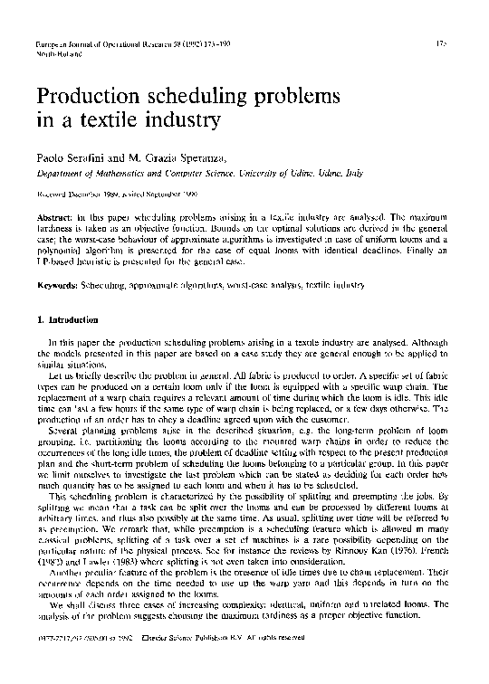 (PDF) Production scheduling problems in a textile industry