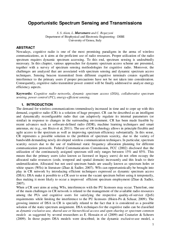 (PDF) Opportunistic Spectrum Sensing and Transmissions