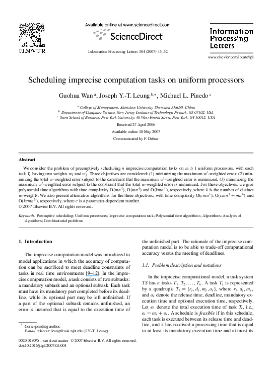 Pdf Scheduling Imprecise Computation Tasks On Uniform Processors