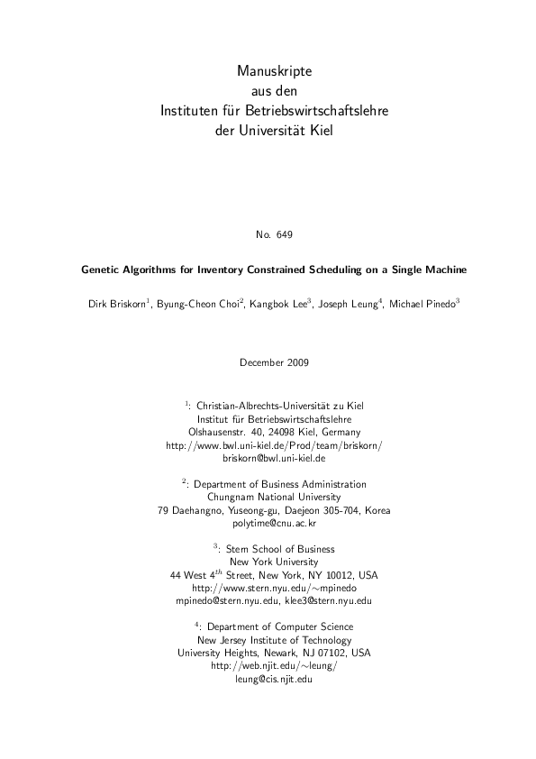 (PDF) Genetic algorithms for inventory constrained scheduling on a single machine